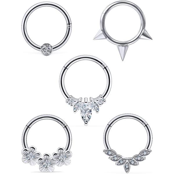 商品名Ovxznts 5Pcs Septum Rings Daith Earrings 16g Septum Clicker Ring Stainless Steel Septum Nose Rings Hoop Piercing Jewe...