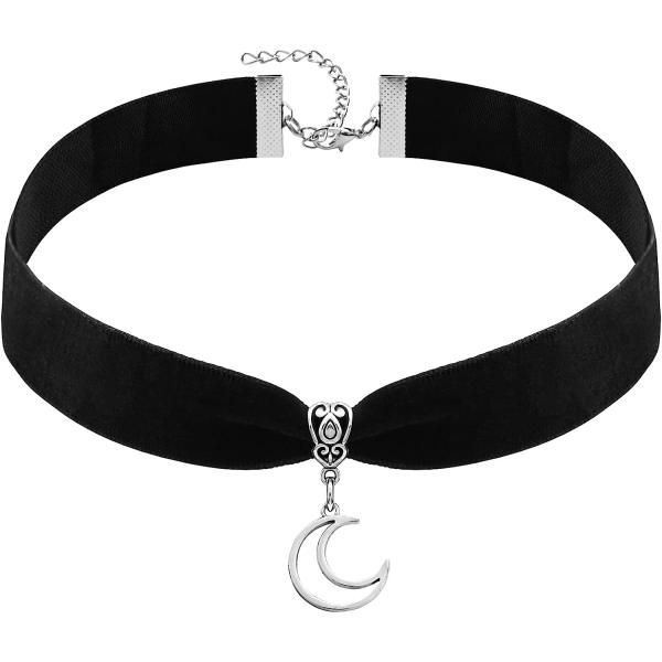商品名RareLove Halloween Costumes Black Velvet Gothic Collar Choker Crescent Moon Necklace Alloy Plated Gothic Accessory fo...