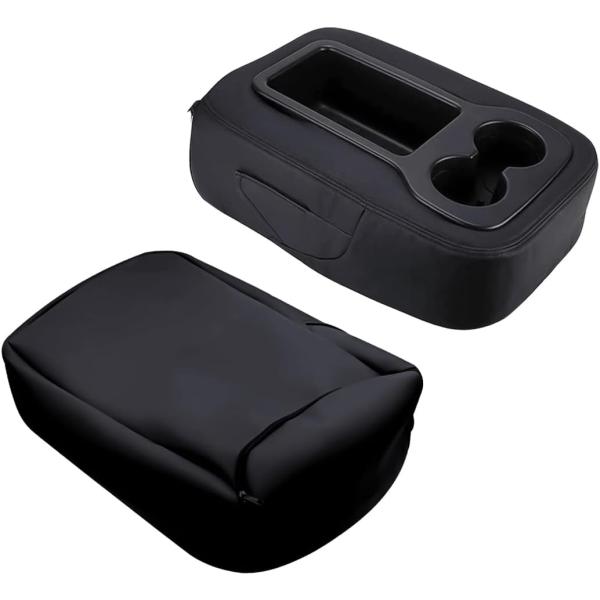 商品名FZJDSD Black Center Console Leather Jump Seat Armrest Cover with Zipper Design Compatible with Chevy Silverado Tahoe ...