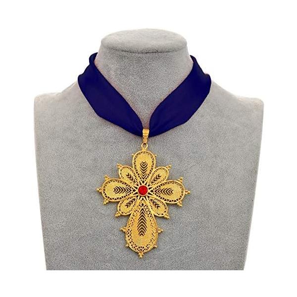 商品名エチオピアジュエリー レディース エチオピアクロスペンダント エチオピアクロスジュエリーセット エチオピアウェディングパーティー クロスペンダント DIYロープチェーン レディース ガールズ エリトリアジュエリー アフリカ十字架, 亜...