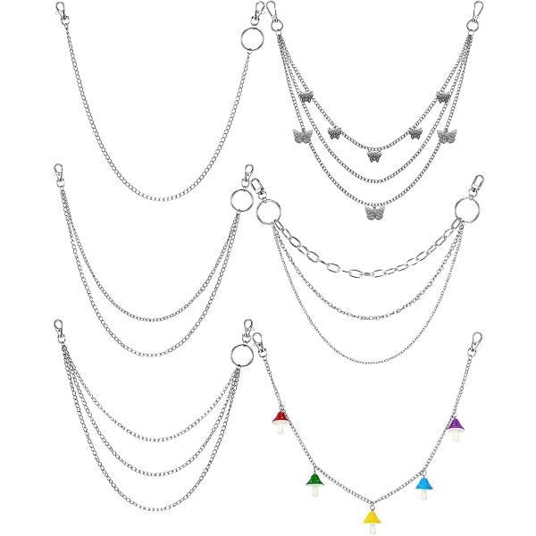 商品名6 Pieces Pants Chain Jeans Chain Mushroom Pant Chain Belt Chain Multilayered Butterfly Pendant Chain Goth Accessories...