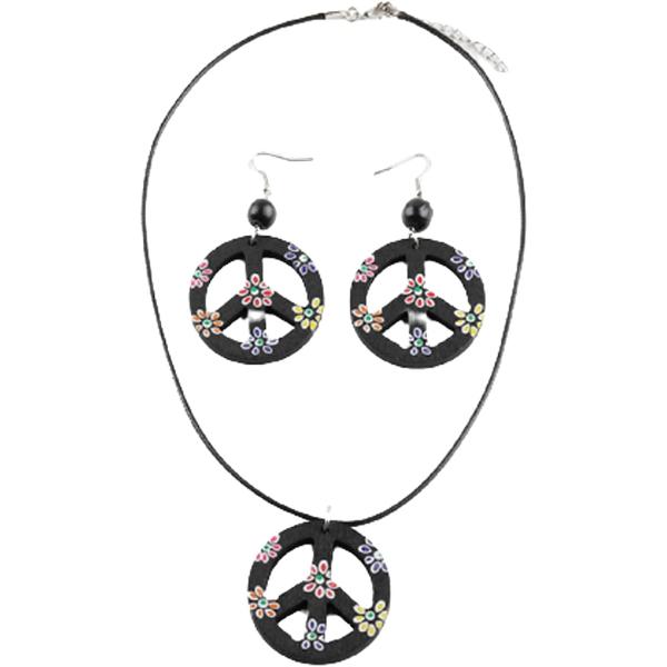 商品名Shymuh 3Pcs/Set Peace Sign Necklace Peace Sign Earring Hippie Costume Set Love Peace Sign Hippie Pendant Necklace Hip...