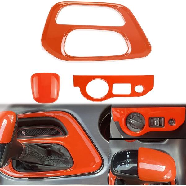 商品名Kujunpao Gear Shift Panel Cover Trim &amp;Gear Shift Knob Cover &amp; Headlight Switches Button Cover Trim Compatible...
