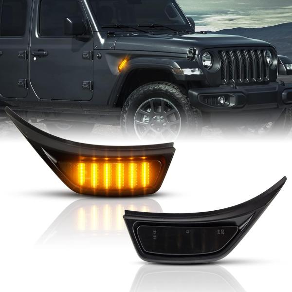 商品名POPMOTORZ Front Fender Side Marker Lights, LED Amber Turn Marker Signal Lamps for Jeep 2018-2021 Wrangler JL JLU and ...