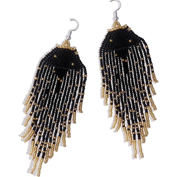 商品名ロングビーズタッセルピアス   ムーンスターフリンジドロップピアス シードビーズトライバルダングルピアス Pendientes De Borla レディース ガールズ 姉妹 恋人 パーティー, ビーズ, ビーズ,Long Beaded...