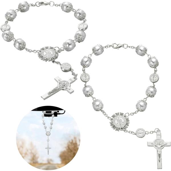 商品名Saint Benedict Car Rosary 2 Pcs Rearview Mirror Auto Rosary Hanging Personalized Car Cross Blessing Catholic Car Meda...