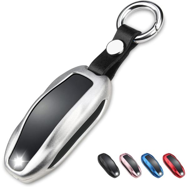 商品名QBUC Tesla キーフォブカバー キーチェーン付き Tesla Model S/3/Y キーレス保護ケース スマートリモートアクセサリー (シルバー)QBUC for Tesla Key Fob Cover with Keych...