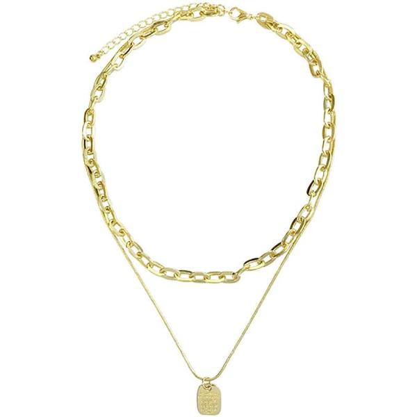 商品名ダブルレイヤー スクエア ブランド チェーン ネックレス アクセサリー ペンダント ヒップホップ シンプル 鎖骨チェーン ネックレス パーティー フェスティバル 旅行 バケーション 女性や女の子へのギフトに最適Double-layer...