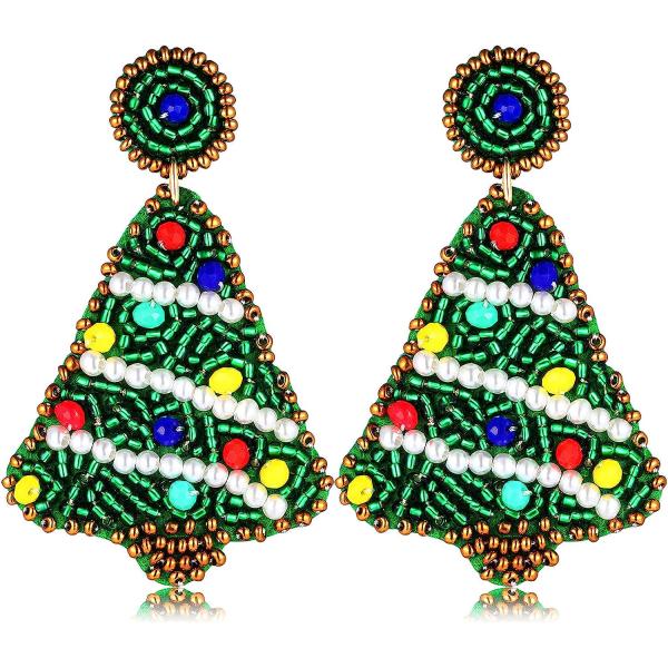 商品名ビーズ付きクリスマスイヤリング レディース ハンドメイド ビーズ クリスマスツリー サンタクロース リース キャンディケーン ドロップ ダングルイヤリング フェスティブ ホリデーイヤリング クリスマスギフト, プラスチック, クリスタ...