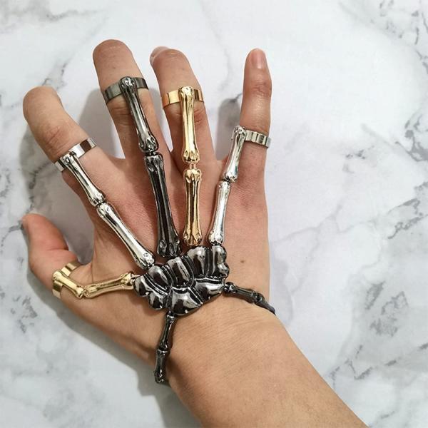 商品名YERTTER ハロウィン スカル スケルトン ハンドブレスレット リング付き ハンドメイド リストバンド スカルフィンガー メタルハンドブレスレット 調節可能 レディース メンズ ギフト (ミックスカラー)YERTTER Hallo...