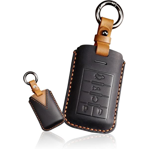 商品名ontto レザーキーフォブカバー カーキーホルダー キャデラックエスカレード ESV EXT DTS STS 5ボタンスマートリモートキーフォブ用 ブラックontto Leather Key Fob Cover Car Key Ho...