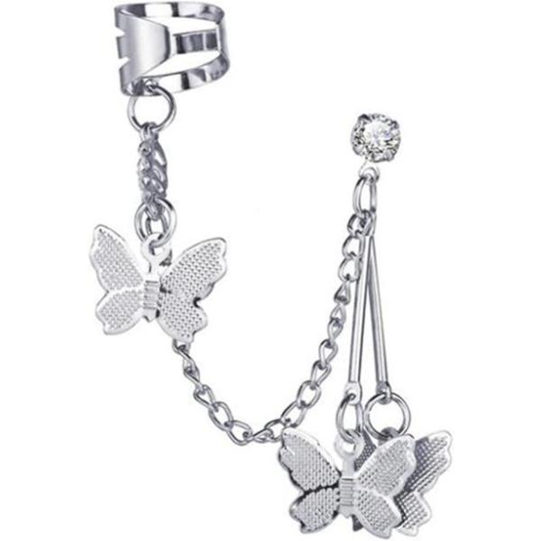 商品名HUOCHE Temperament Butterfly Earrings Ear Bone Clip for Women Long Chain Ear Accessories, silver, One sizeブランド：HUOCHE...