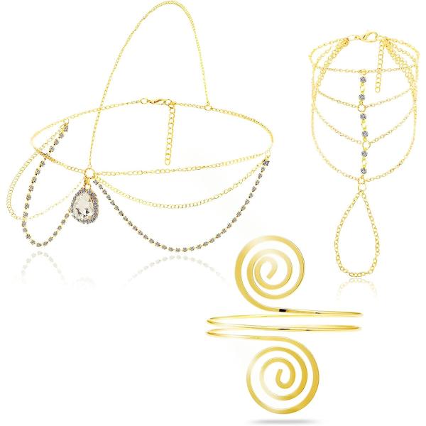 商品名RechicGu 3pcs 1920s Flapper Gatsby Headpiece Hand Harness Bracelet Ring Jewelry Set For Women Costume Gypsy Bohemian ...