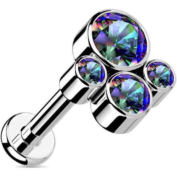 商品名Dynamique Implant Grade Titanium Internally Threaded 4-CZ Paw Top Labret, Flat Back Stud (Sold Per Piecce)ブランド：Dynami...