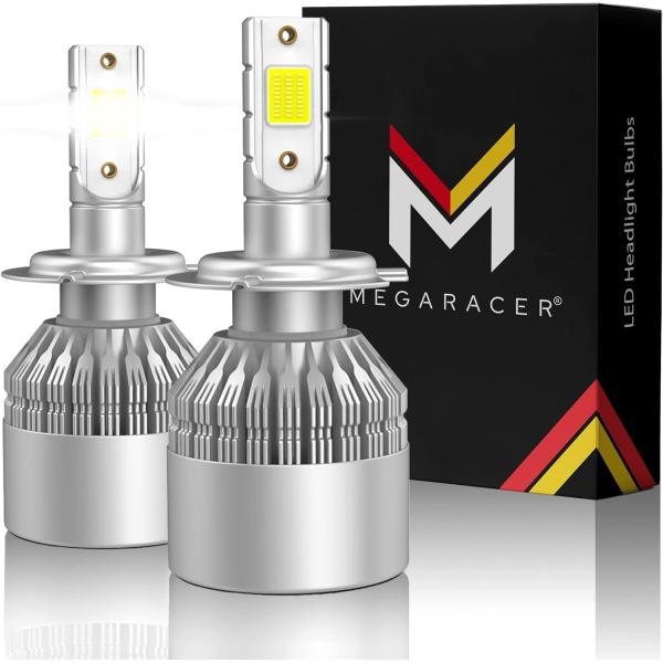 商品名Mega Racer H7 LEDヘッドライト電球 - 6000K ダイヤモンドホワイト 12V 40W 8000ルーメン 高品質LEDチップ IP68防水定格 アフターマーケット自動車交換用電球 2個パックMega Racer H7...