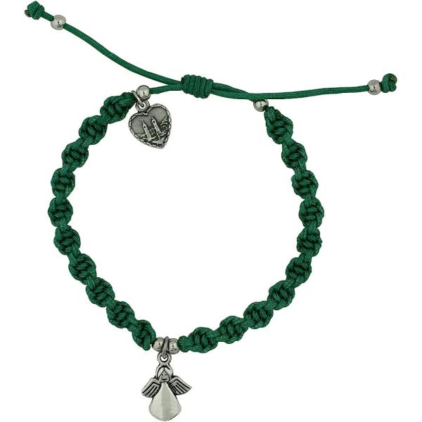商品名編み込みツイストブレスレット エンジェルチャーム付き | サイズ調節可能 | グリーンとタン | 初聖体拝領 堅信 矯正のための素晴らしいカトリックギフト | スタイリッシュな宗教アクセサリー, 宝石なし。,Venerare Wove...