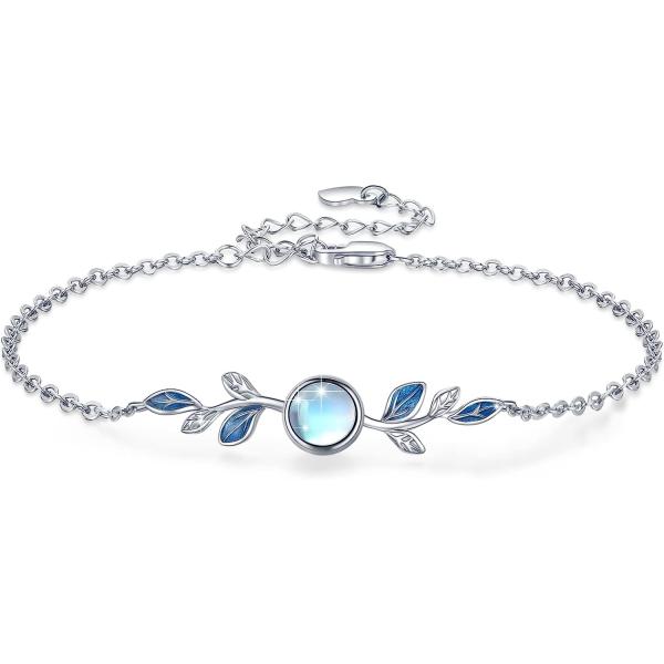 商品名ConBo S925 Sterling Silver Moonstone Leaf Link Bracelet for Women Girls Moonstone Brace let Grow Through What You Go ...