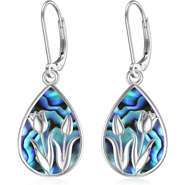 商品名Flpruy Tulip Dangle Drop Earrings 925 Sterling Silver Natural Abalone Shell Flower Leverback Earrings Jewelry Gifts f...