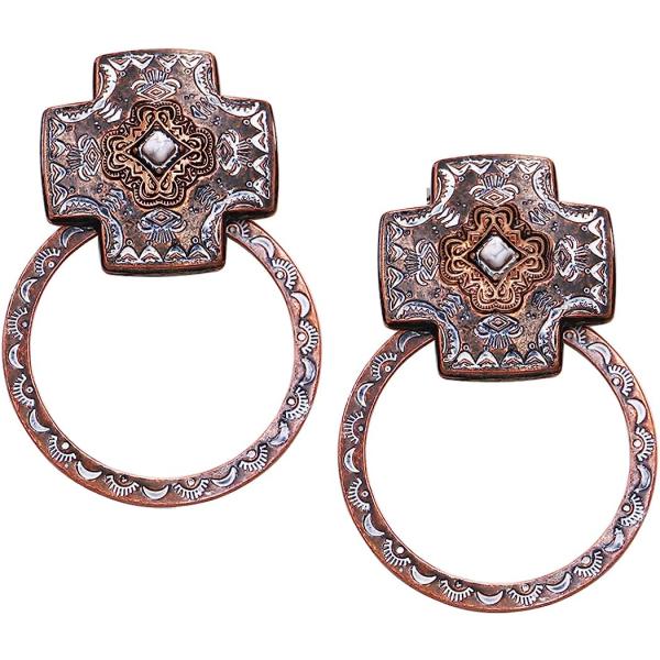 商品名Rosemarie's 宗教ギフト レディース ユニーク ウエスタンスタイル クロスハウライト センター ツートーン フープ ダングルピアス 3インチ, 金属 石材, 染色 ハウライト,Rosemarie's Religious Gi...