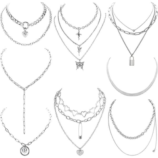 商品名NEWITIN 8 Pieces Chain Necklace for Men Emo Goth Chains Punk Necklace L1-4 Layered Pendants Necklace for Women Hip Ho...