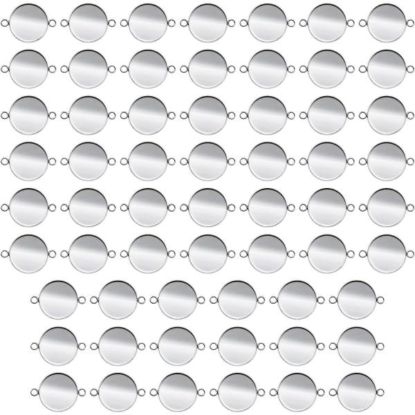 商品名60個 18mm ペンダント トレイ フラット ラウンド カボション ブランク ダブルループ付き DIY イヤリング ペンダント ネックレス ブレスレット ジュエリー DIY クラフト ステンレススチール シルバーSING F LTD...