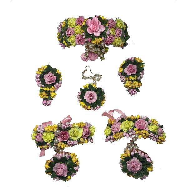 商品名フローラルジュエリーセット、フラワーゴタ・パティジュエリーセット Haldi Mehandi ベビーシャワー、結婚式、女性、女の子用。Generic Floral Jewellery Set , Flower Gota Patti J...