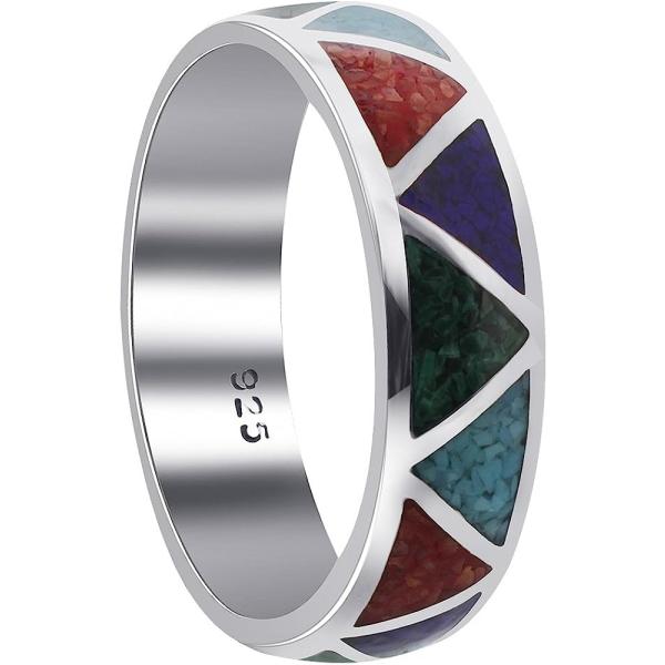 商品名Southwestern Style Multi Gemstone 6mm Wedding Band Sterling Silver Ring Size 12ブランド：Gem Avenue商品サイズ：12商品番号：TBRS061-12...