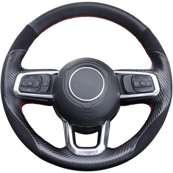 商品名Hand-Sewing Steering Wheel Wrap Cover Black Suede/Matte Carbon Fiber Interior Protection Accessories for Jeep Wrangle...