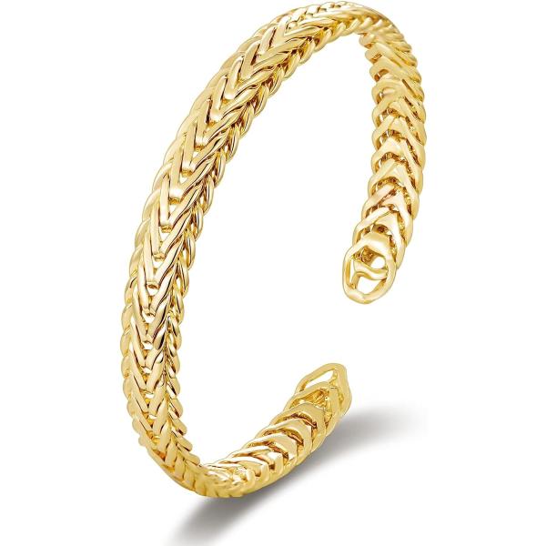 商品名YKKZART ゴールドブレスレット 14Kゴールドメッキ 華奢なカフブレスレット 小さなキュービックジルコニア 太い織りチェーン フィガロリンク 調節可能なバングルブレスレット レディース お母さん ミニマリストジュエリーギフトYK...