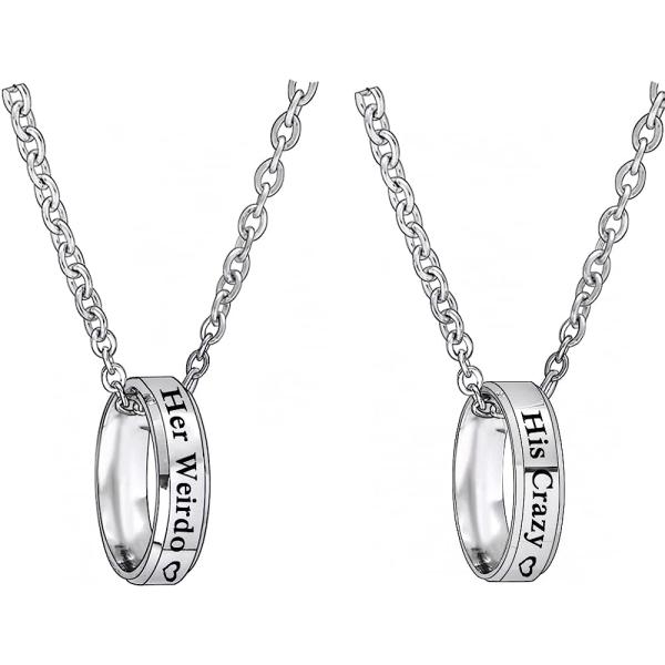 商品名BESPMOSP His Crazy Her Weirdoネックレス カップルへのギフト ラブネックレス バレンタインデーギフト 記念日のペンダントギフト, One size, ステンレス鋼BESPMOSP His Crazy Her...