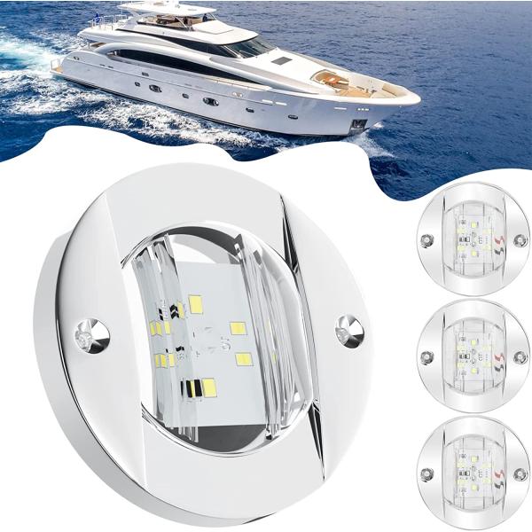 商品名PSEQT 4Pcs Marine Boat Interior Lights, 12V LED Boat Deck Courtesy Light 3'' Round White 6 LED Stern Transom Anchor L...