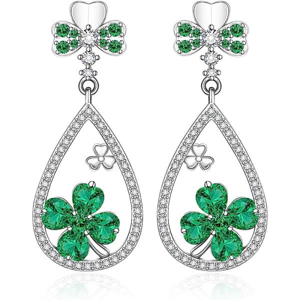 商品名聖パトリックデー シャムロックイヤリング レディース ガールズ スターリングシルバー スタッド 低刺激性 四つ葉のクローバー グリーンキュービックジルコニア ドロップダングルイヤリング ジュエリーギフトSt Patricks Day ...