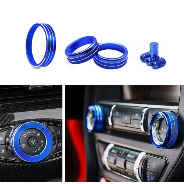商品名3PCS Headlight Volume Tune Knob Cover Ring Kit Sport Trim Decoration Center Console Aluminum Compatible with for Ford...