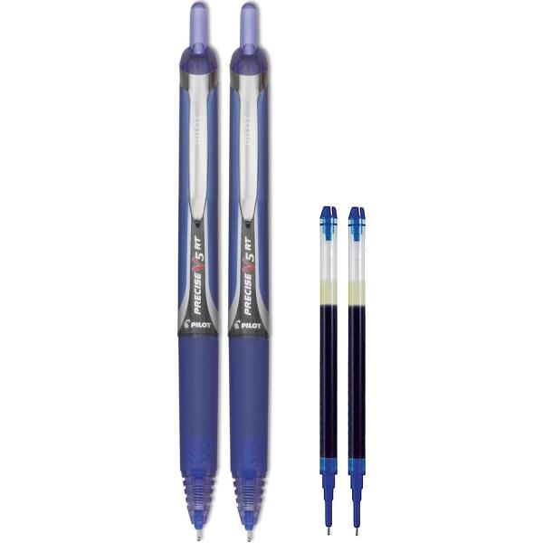 商品名PILOT Precise V5 RT 詰め替え可能 &amp; 格納式 液体インク ボールペン 極細 (0.5mm) ブルーインク ペン2本 リフィル 2本PILOT Precise V5 RT Refillable &amp; R...