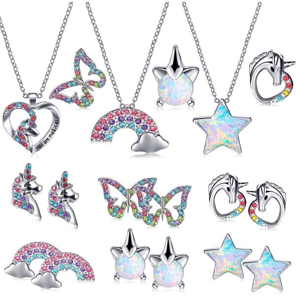 商品名18 Pack Girls Earrings and Necklace Set Unicorn Heart Butterfly Star Necklace Kids Earrings Rainbow Unicorn Accessori...