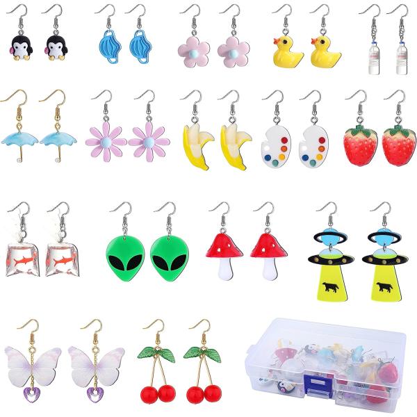 商品名Sanfenly 16 Pairs Weird Earrings for Women Cute Earrings Butterfly Flower Cherry Duck Water Bottle Mushroom Fruit Fis...