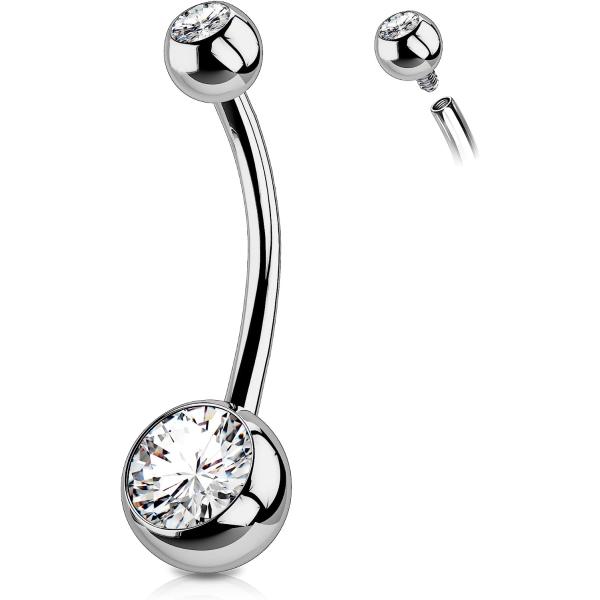 商品名OUFER Titanium Long Belly Button Rings, Internally Threaded 14mm Navel Piercing Jewelry, Round CZ Belly Ring for Wome...