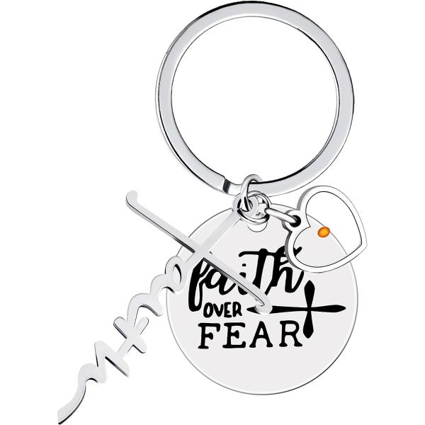商品名イニシャル 信仰 十字架 キーホルダー 聖書 キーリング マスタードシードチャーム付き, 恐怖の信仰, Medium通用 Faith Over Fear Keychain Bible Inspirational Gift Quote ...