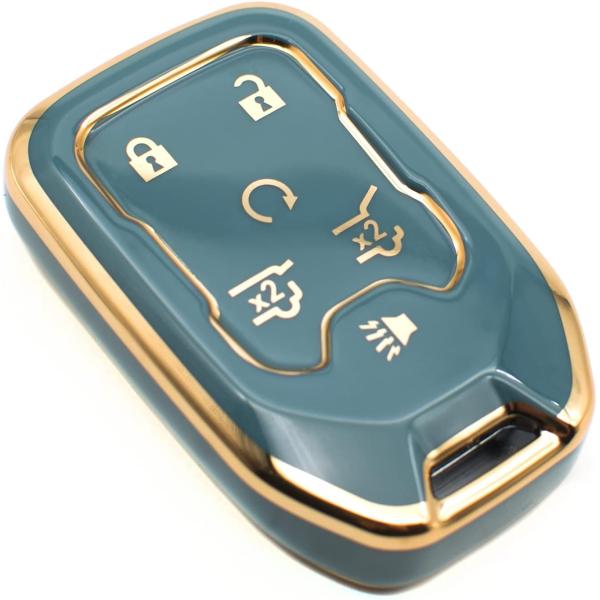 商品名FEYOUN TPU キーケース GMC スマート 6 ボタン グレーFEYOUN Key Fob Cover Compatible with Chevy Chevrolet Suburban Tahoe GMC Terrain Yu...