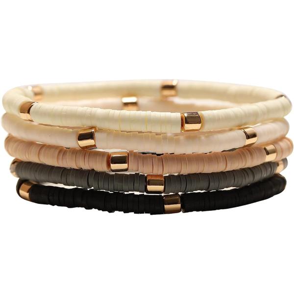 商品名Surfer Heishi クレイビーズブレスレット レディース ボヘミアン 積み重ね可能 イーブルアイ ビニールディスクビーズ ストレッチブレスレット 伸縮性レイヤー 友情ブレスレット ボーホージュエリー, ポリマー粘土, 宝石なし...