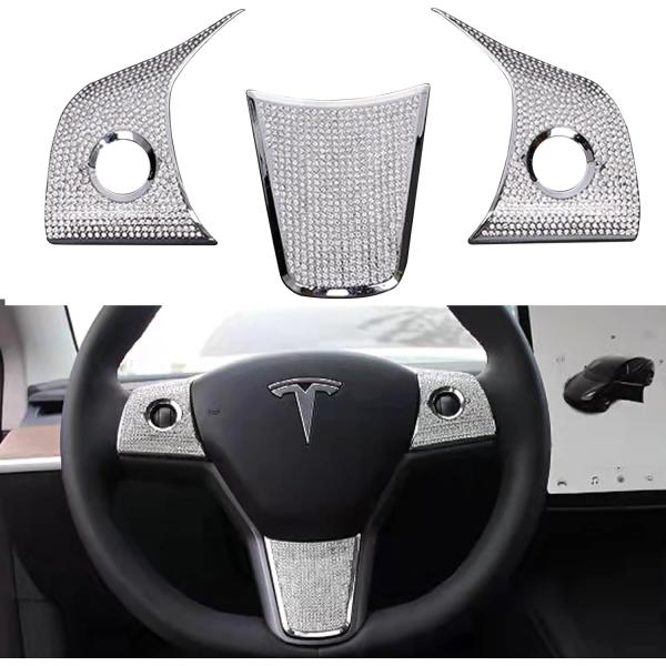 商品名YHCDSEA Model 3 Y Steering Wheel Control Panel Crystal Badge Emblem Bling Decal Cover Sticker Trim 3pcs/Set Compatibl...