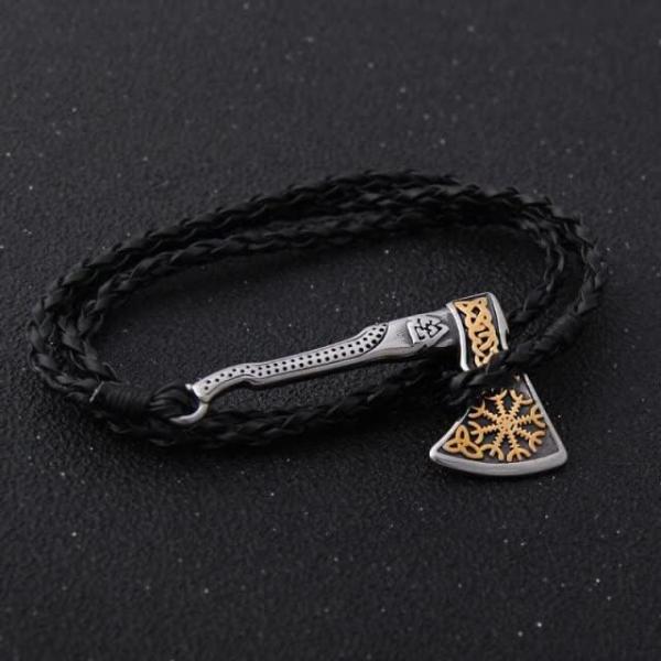 商品名Oyalma Men's Jewelry Axe Wrap Viking Bracelet Men's Leather Accessories Silver Color Hatchet Handmade Pirate Bracelet...