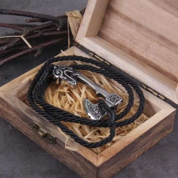 商品名Oyalma Men's Jewelry Axe Wrap Viking Bracelet Men's Leather Accessories Silver Color Hatchet Handmade Pirate Bracelet...