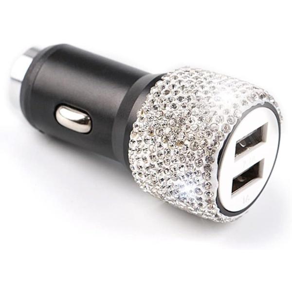 商品名Bling Dual USB 車載充電器アダプター、18W 出力手作りラインストーン クリスタル QC3.0 高速充電アダプター iPhone 13/12/12 Pro Max/XS、Samsung Galaxy、自動アクセサリー 女...