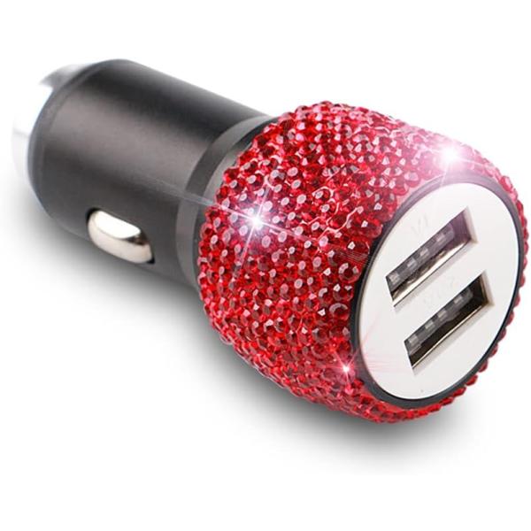 商品名Bling Dual USB 車載充電器アダプター、18W 出力手作りラインストーン クリスタル QC3.0 高速充電アダプター iPhone 13/12/12 Pro Max/XS、Samsung Galaxy、女性用オートアクセサ...