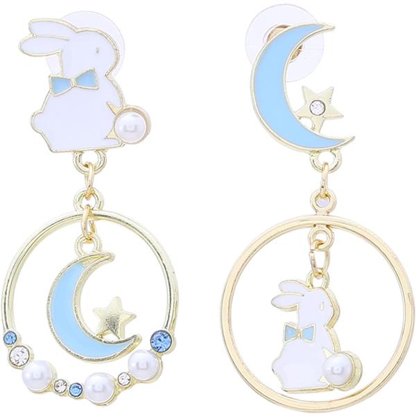 商品名NIKOLay Asymmetrical Dangle Earrings Moon Star Bunny Rabbit Drop Earrings For Women Girls Jewelry Accessories,E3561-1...