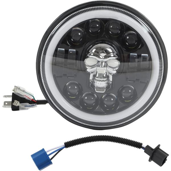 商品名Tbest Motorcycle Skull Headlight,7in Motorcycle LED Angel Eye Headlight Skull Head Pattern White Lighting Waterproof ...