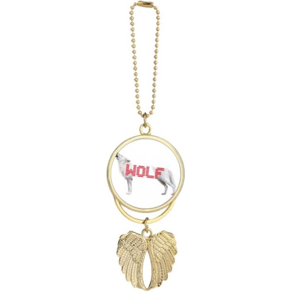 商品名ホワイトウルフハウルドスタンド アートデコファッションカーキーチェーン エンジェルウィングペンダントWhite Wolf Howled Stood Art Deco Fashion Car Keychain Angel Wing Pe...