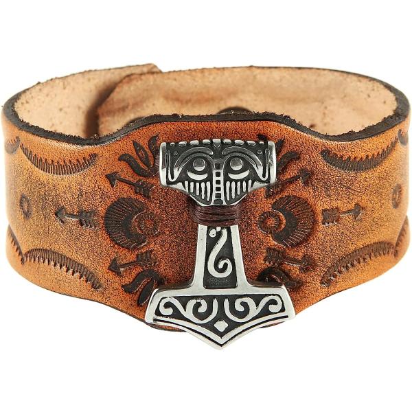 商品名HZMAN メンズ レザー ブレスレット Mj lnir Hammer of Thor ブレスレット ロック 本革 リストバンド ゴシック 調整可能 ラップ カフ ブレスレット, adjustable, 宝石なし。HZMAN Men ...