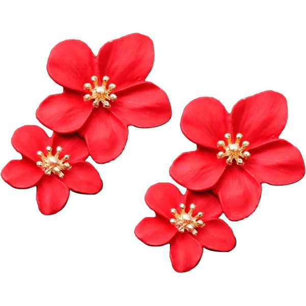 商品名Weiy Double Layer Flower Earrings Stud Earrings Dual Layer Dangle Drop Earrings Floral Earring for Women Girls,Redブラン...